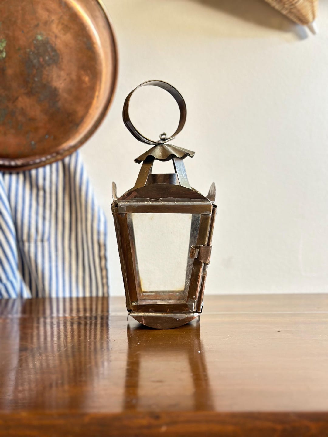 Antique French Candle Lantern Brass Copper With Brown Patina 1900's ...