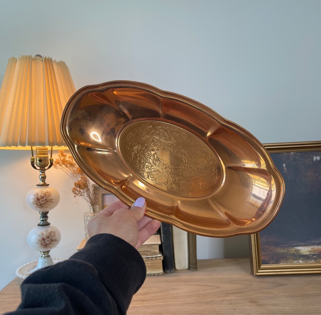 Vintage Copper Etched Tray, Copper Serving Tray, Copper Tea Tray, MCM ...