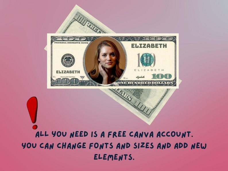 Personalized Face on 100 Dollar Bill Template (digital Download) - Etsy