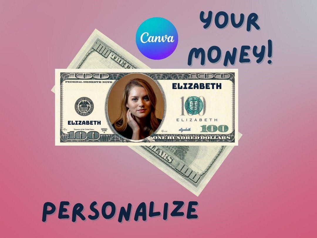 Personalized 100 Dollar Bill Template, Editable Dollar Bill, Face on ...