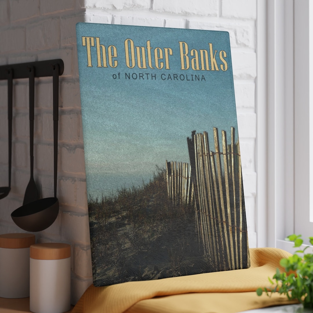 Outer Banks - Glass Cutting Board - Vintage OBX Travel Poster Design ...