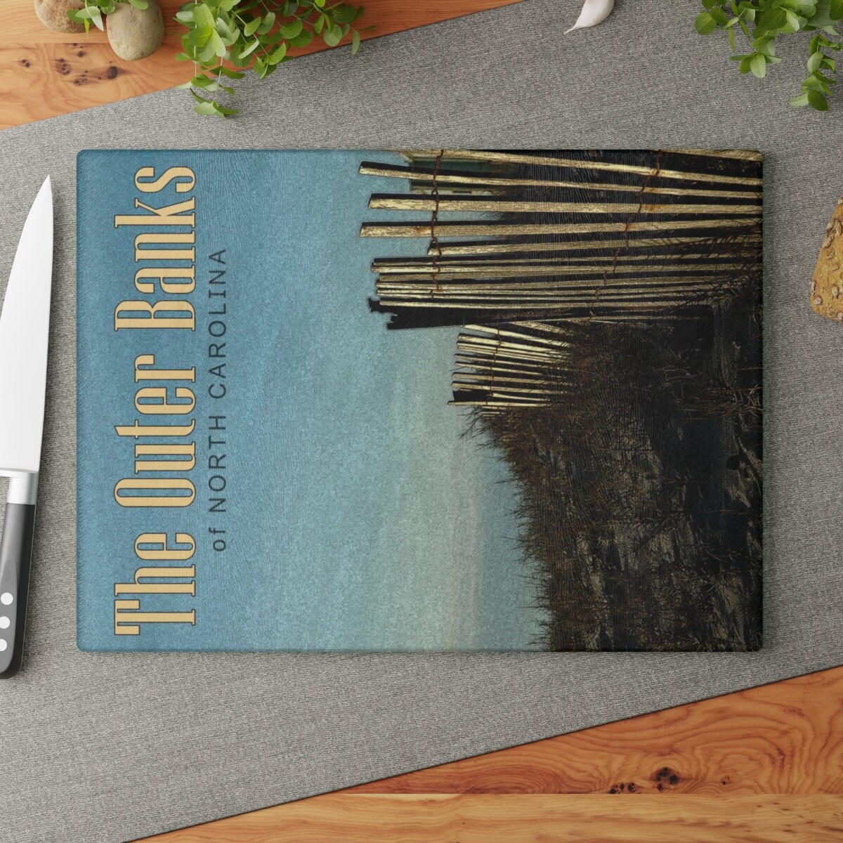Outer Banks - Glass Cutting Board - Vintage OBX Travel Poster Design ...