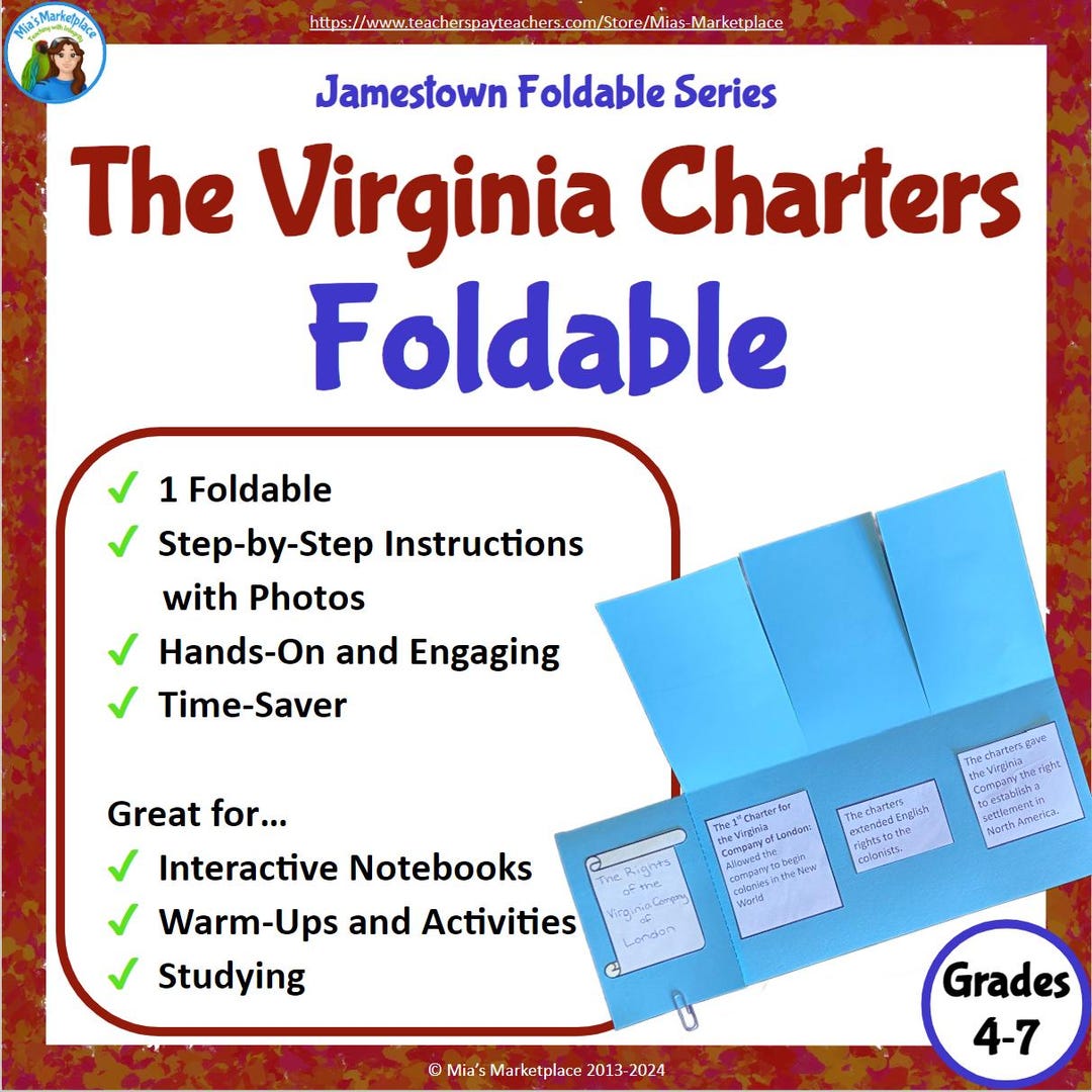 Jamestown Foldable Style Notes: the Virginia Charters - for Grades 4-7 ...