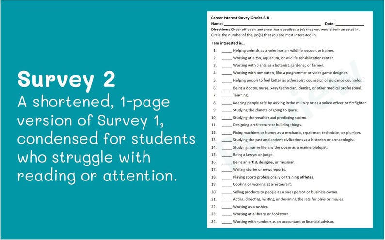Editable Career Interest Survey/inventory for Middle School Students ...