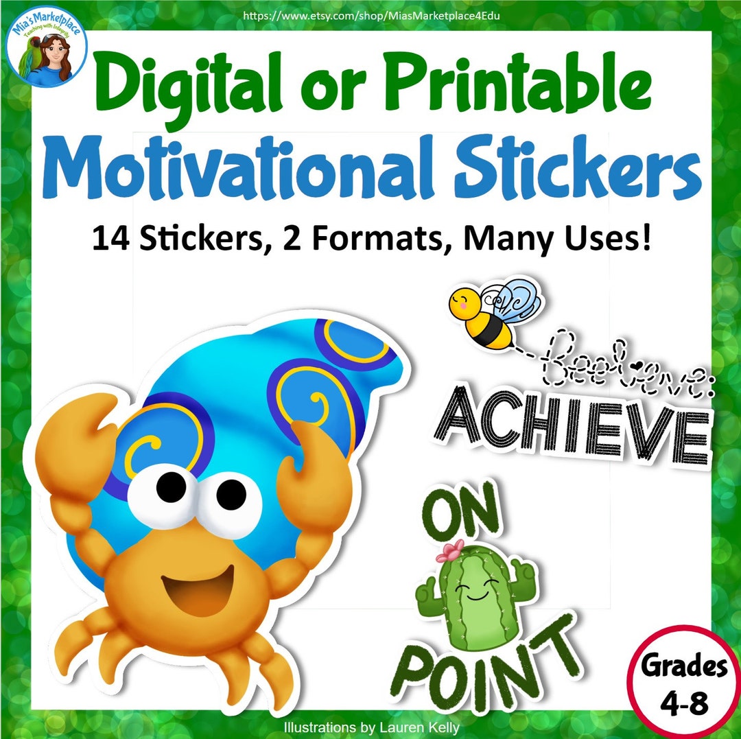 Digital and Printable Motivational Stickers Set 1: Upper Elementary and ...