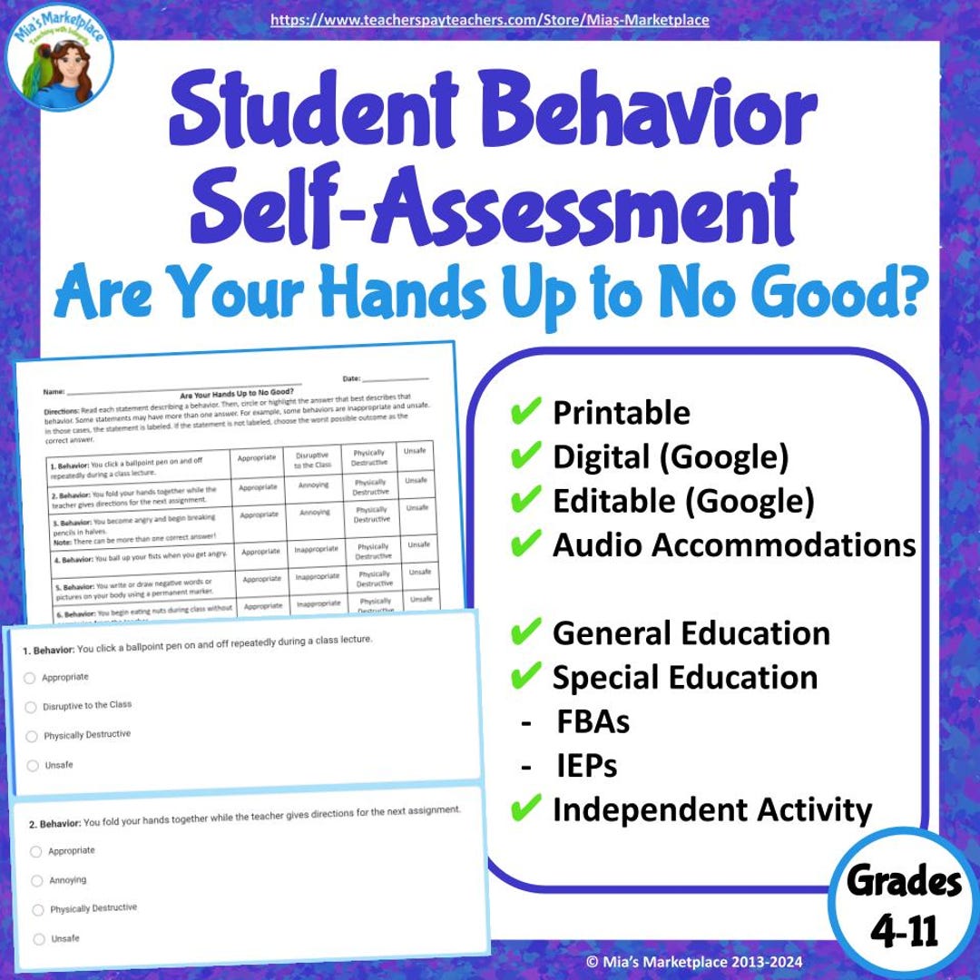 Behavior Self-assessment for Student Reflection, Conferences and Data ...