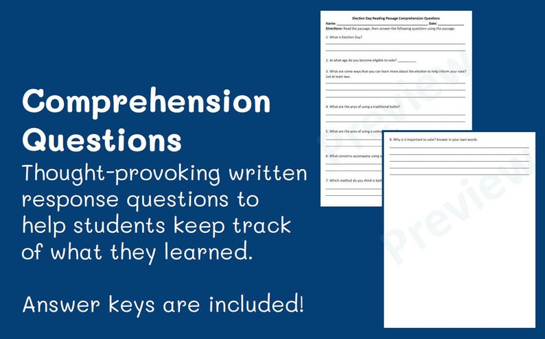 Election Day - Printable Reading Comprehension Passage, Question ...