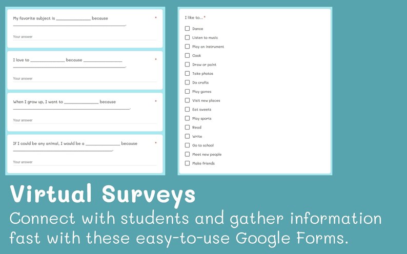 Digital & Printable All About Me Student Survey for Kindergarten-third ...