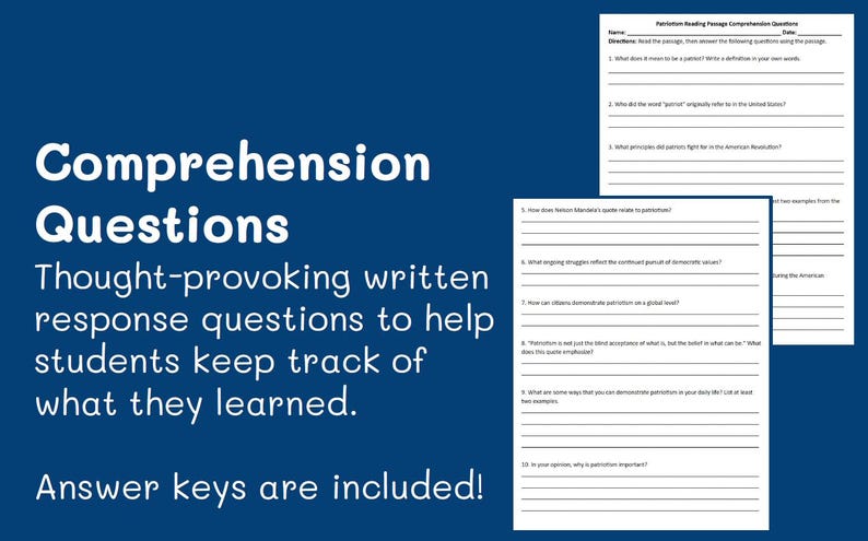 Patriotism - Reading Passage & Comprehension Questions Worksheet for ...