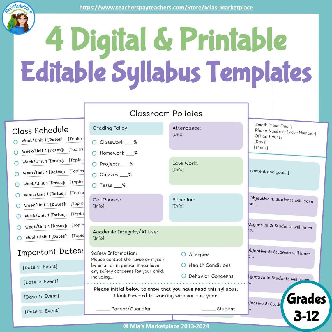Editable Teacher Syllabus Template for Elementary, Middle, and High ...
