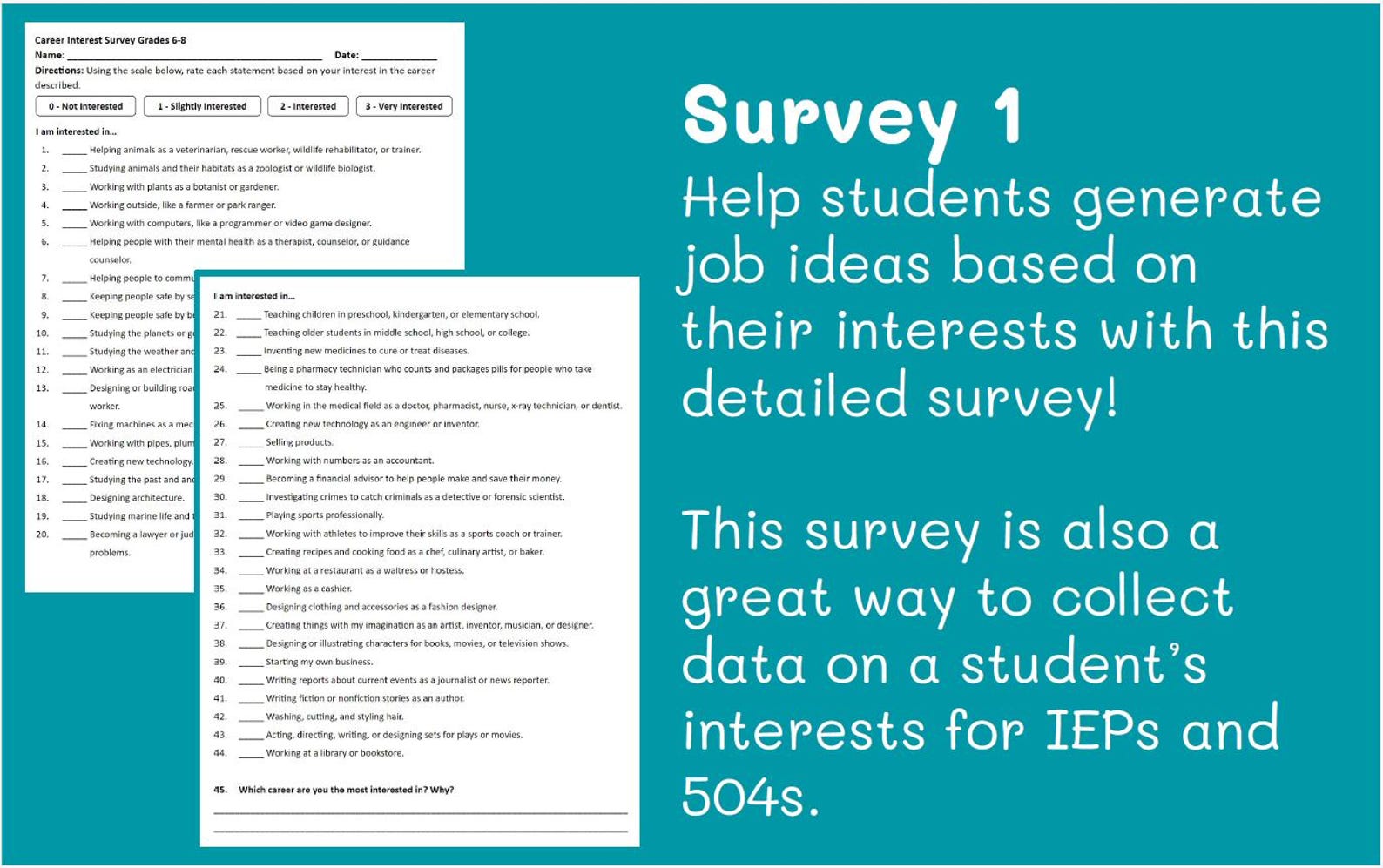 Editable Career Interest Survey/inventory for Middle School Students ...