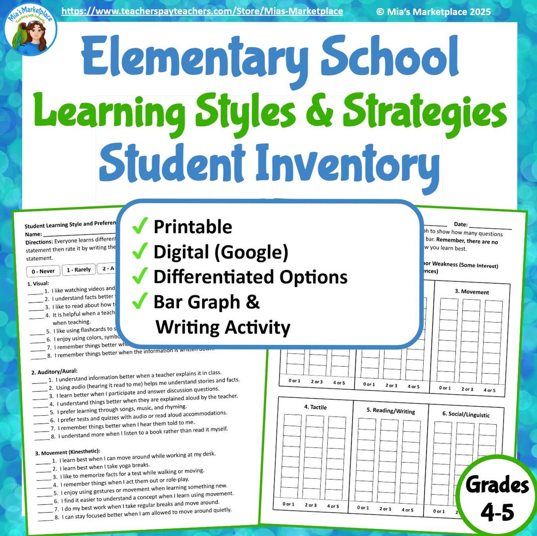 Learning Styles Survey: Elementary Student Activity (printable & Google ...