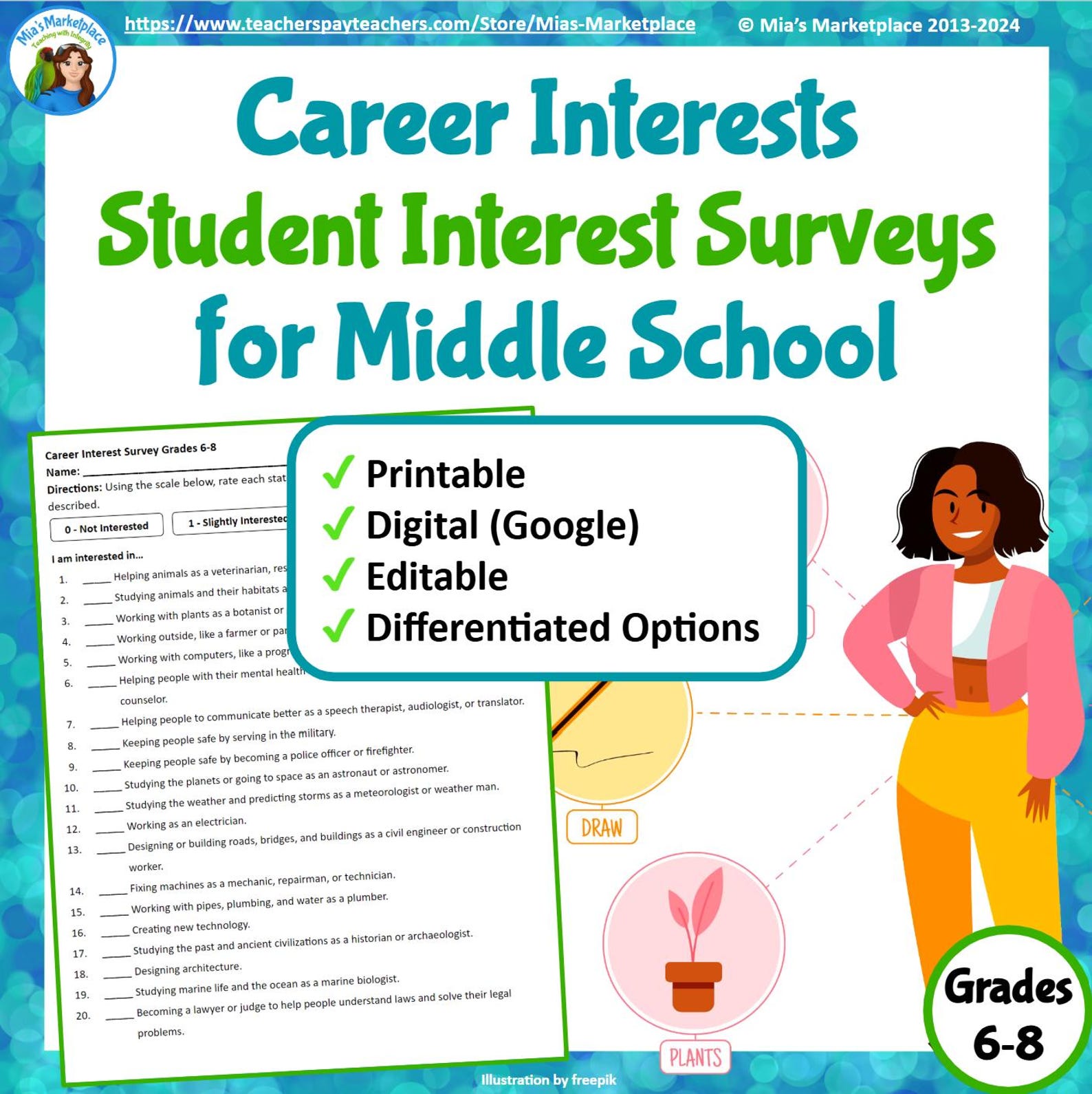 Editable Career Interest Survey/inventory for Middle School Students ...