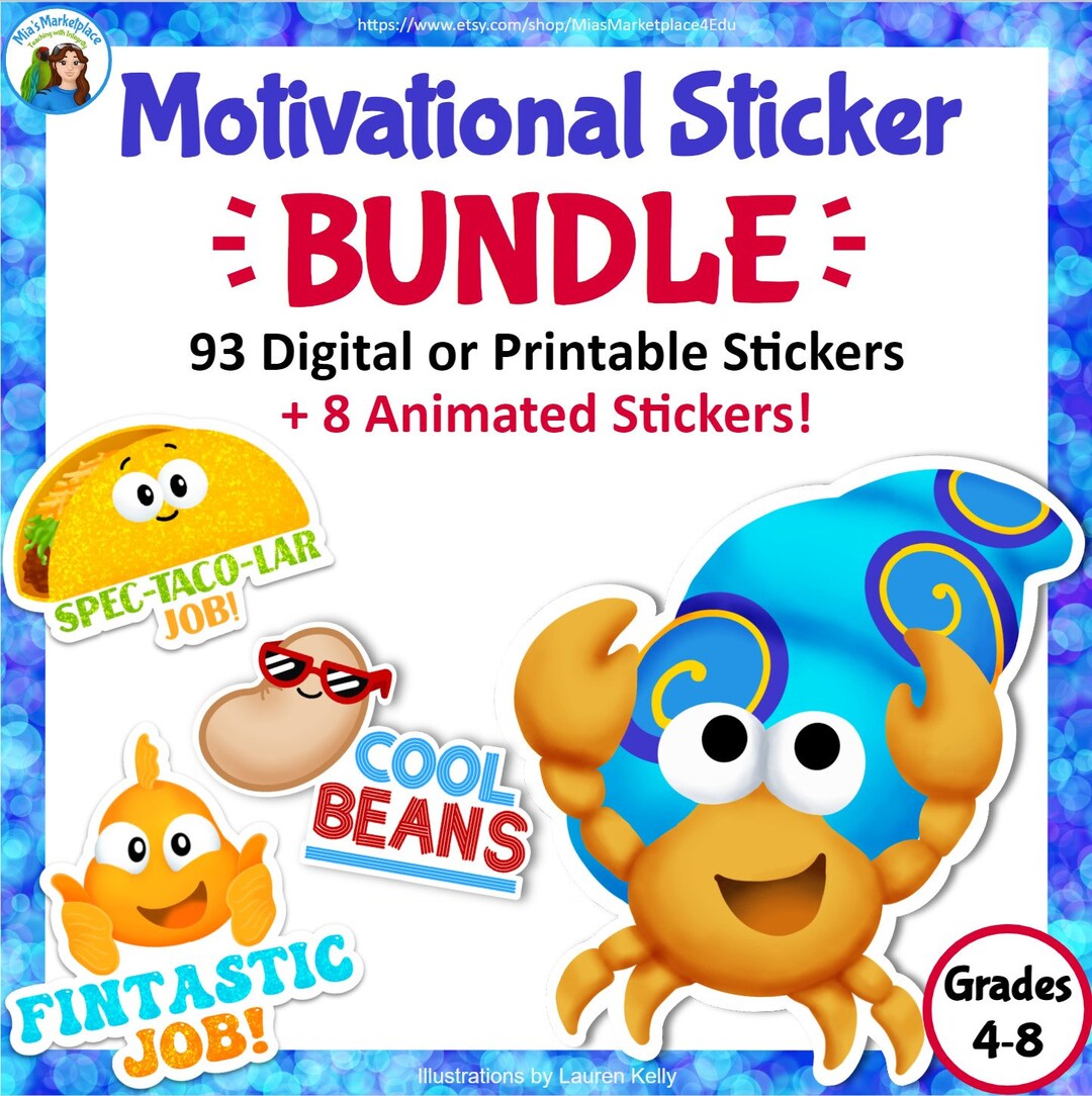 Motivational Sticker Bundle: 93 Printable & Digital Stickers (grades 4 ...
