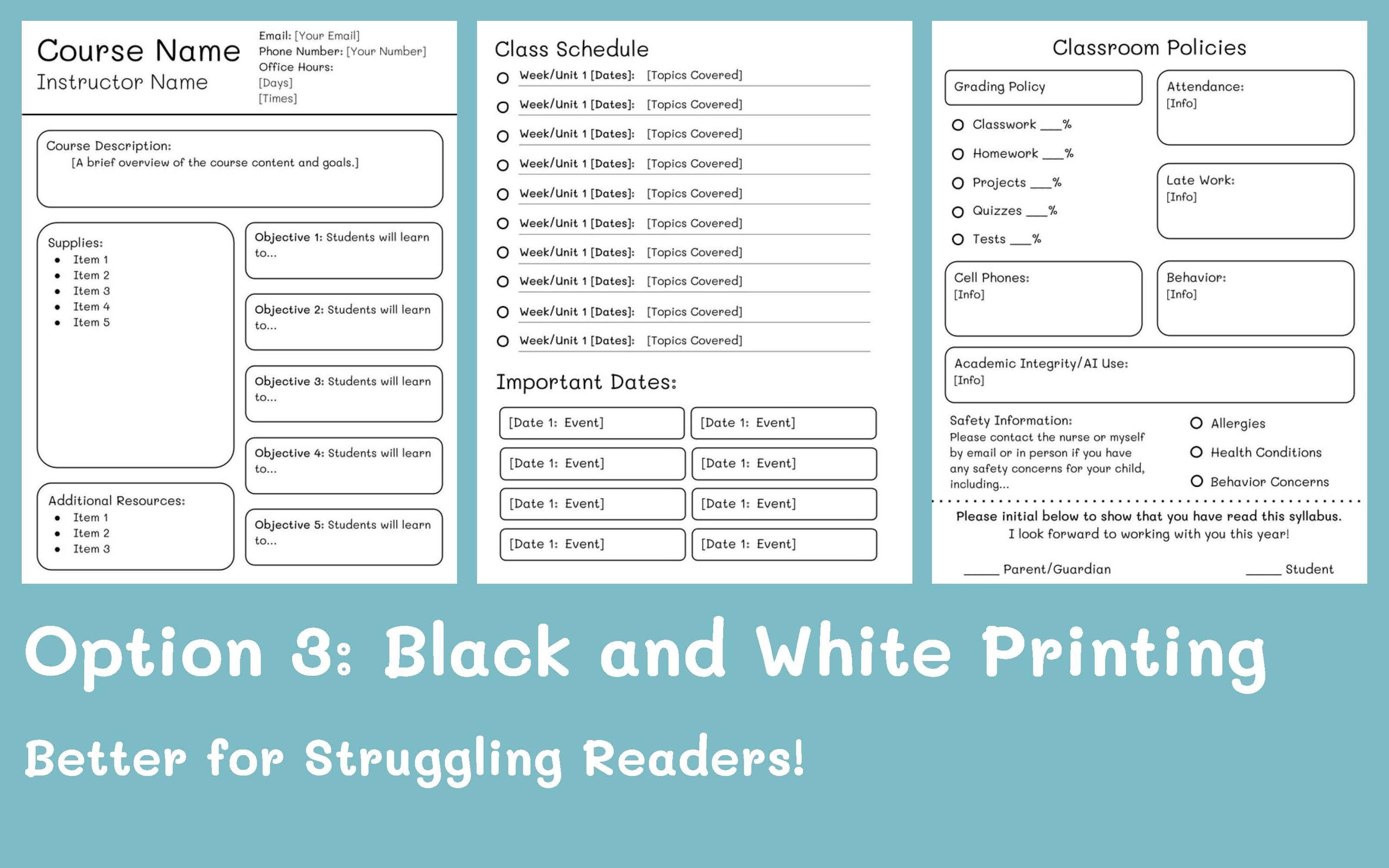 Editable Teacher Syllabus Template for Elementary, Middle, and High ...