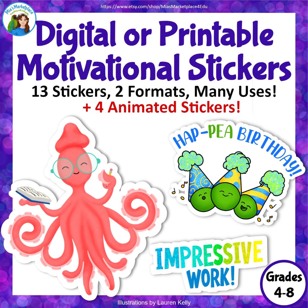 Digital and Printable Motivational Stickers Set 3: Upper Elementary and ...