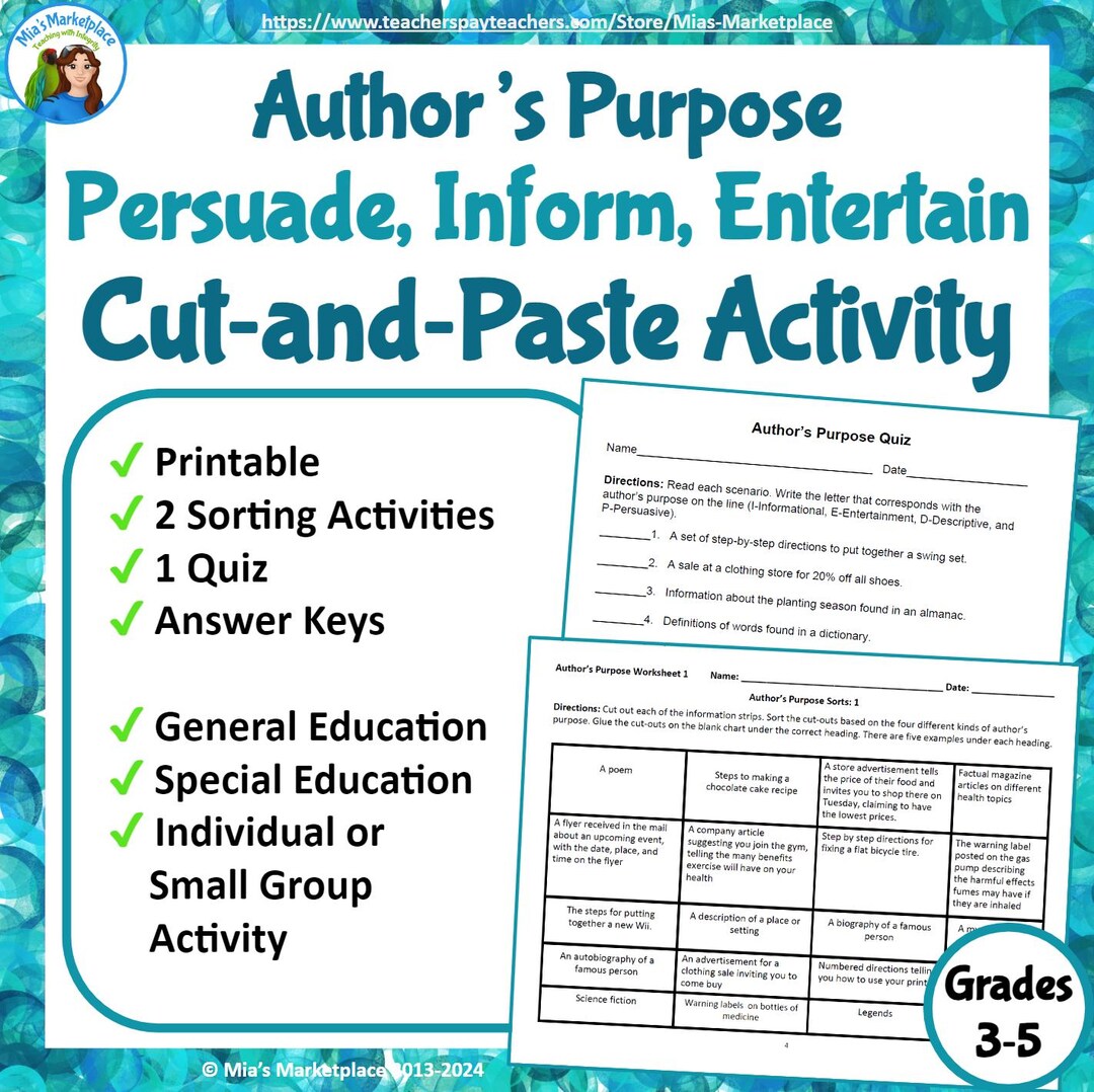 Author's Purpose: Differentiated Cut and Paste Sorting Activity and ...