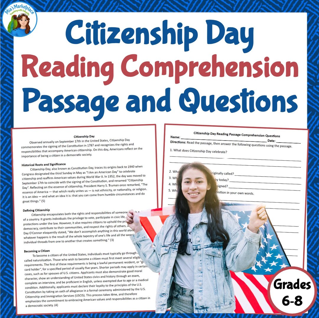 Citizenship & Constitution Day Activity - Reading Passage and ...