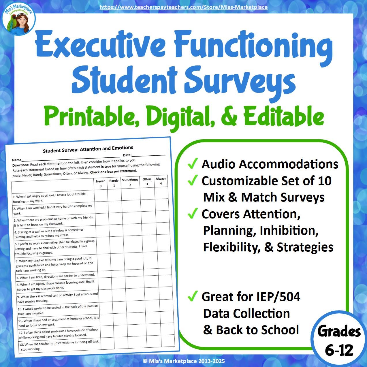 Executive Functioning: Editable Student Questionnaires - Beginning of ...