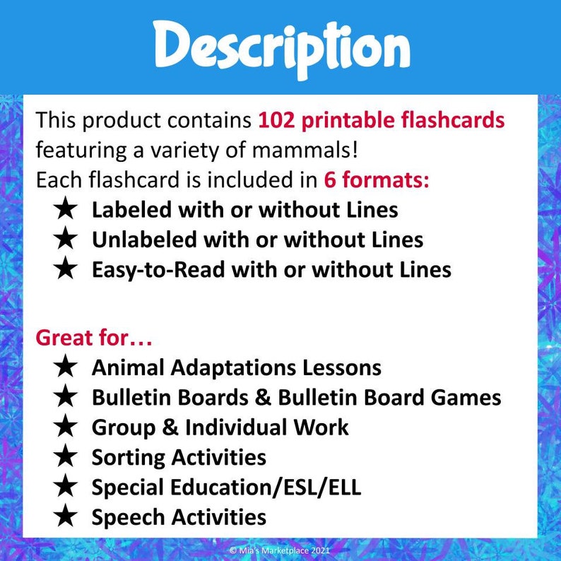 102 Animal Photo Flashcards: Mammals - Etsy