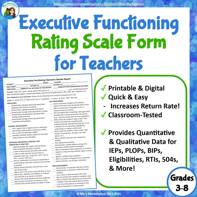 Editable Executive Functioning Teacher Input Form: IEP Data Collection ...