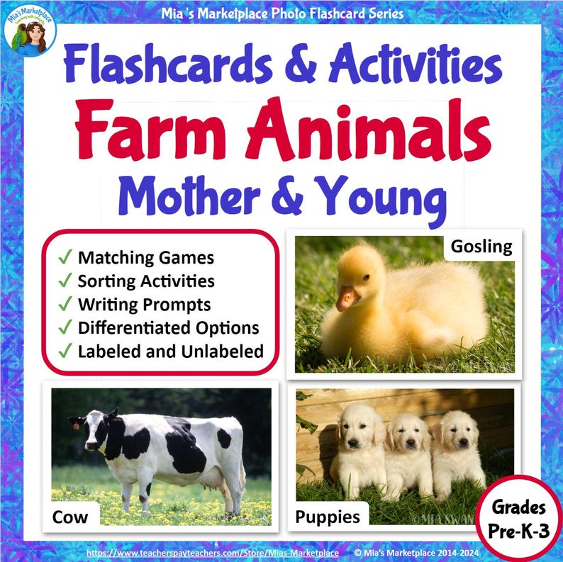 Farm Animal Flashcards - Mother & Baby Matching - Writing Prompts With ...
