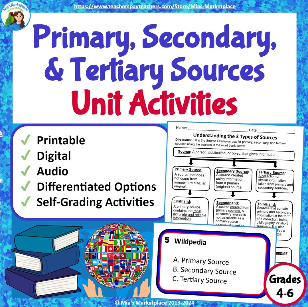 Credible Primary, Secondary, & Tertiary Sources: Notes, Differentiated ...