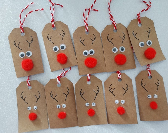 Handmade Reindeer Gift Tags Pack of 10 - Etsy