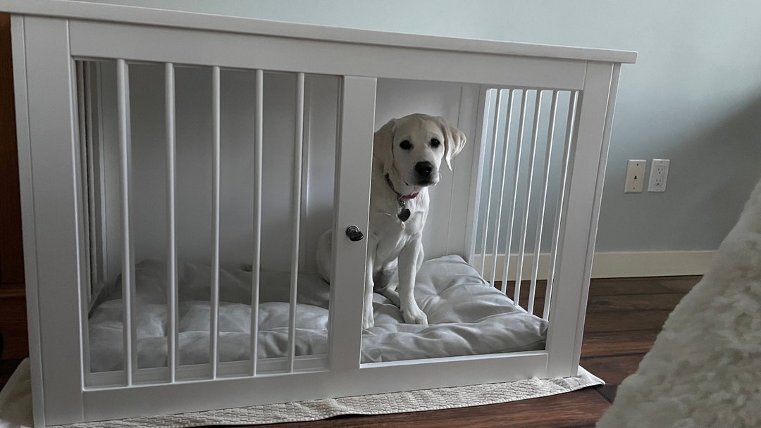 Handmade Plywood Dog Kennel: Modern White & Black Pet Home - Etsy