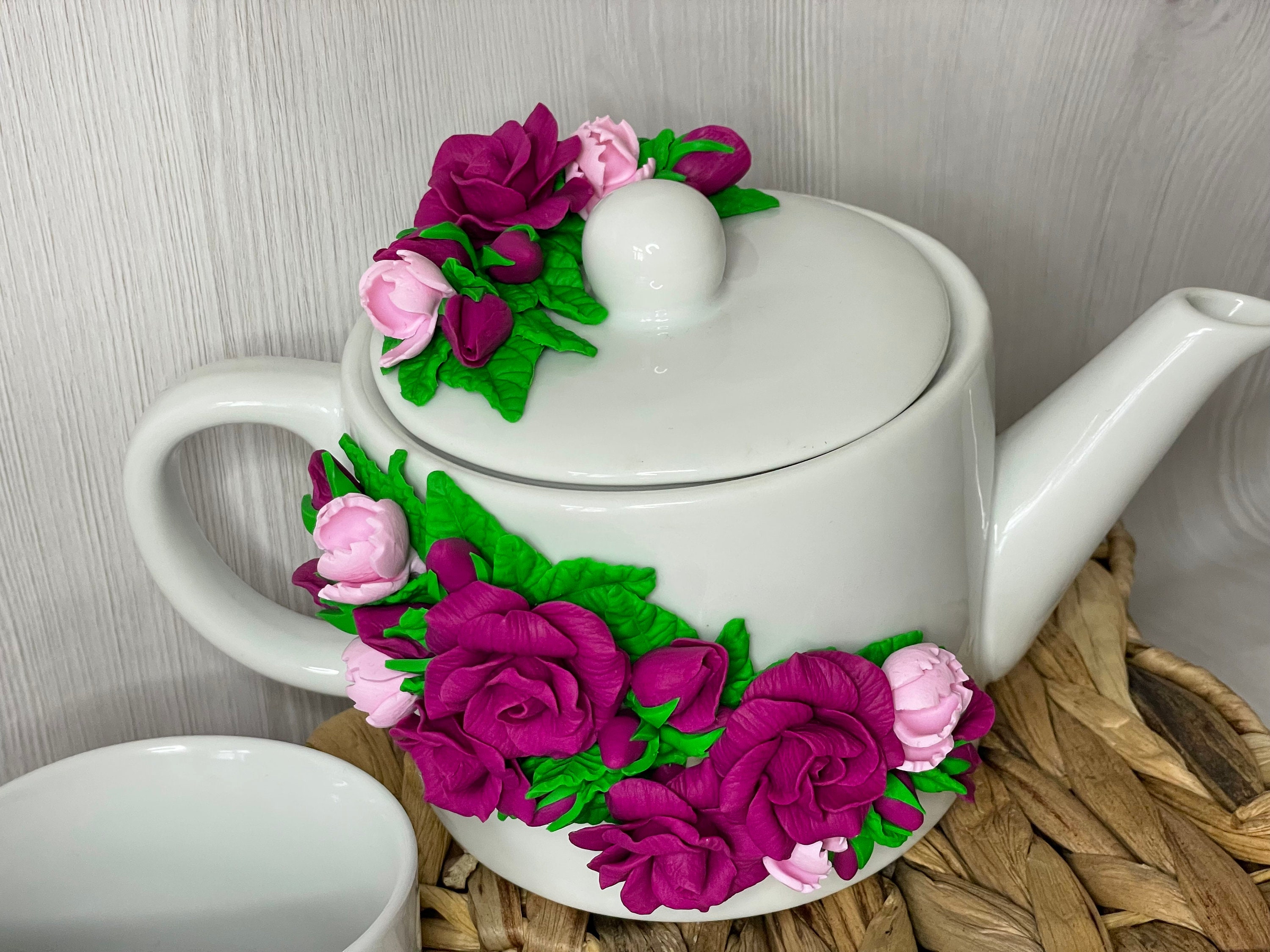 Personalized Set Unique Tea Pot and Mug, Perfect Gift, Unique, Flowers ...