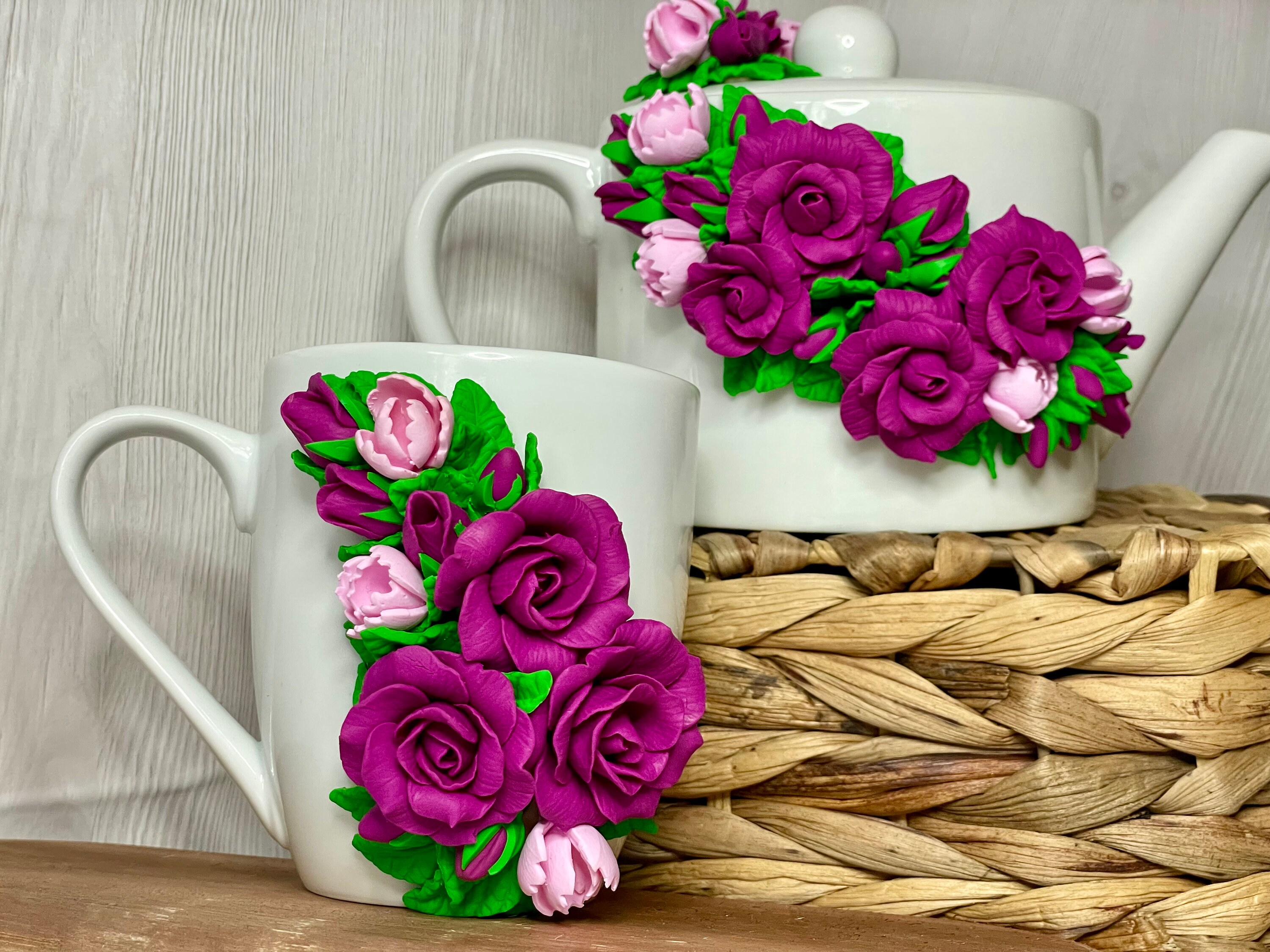 Personalized Set Unique Tea Pot and Mug, Perfect Gift, Unique, Flowers ...