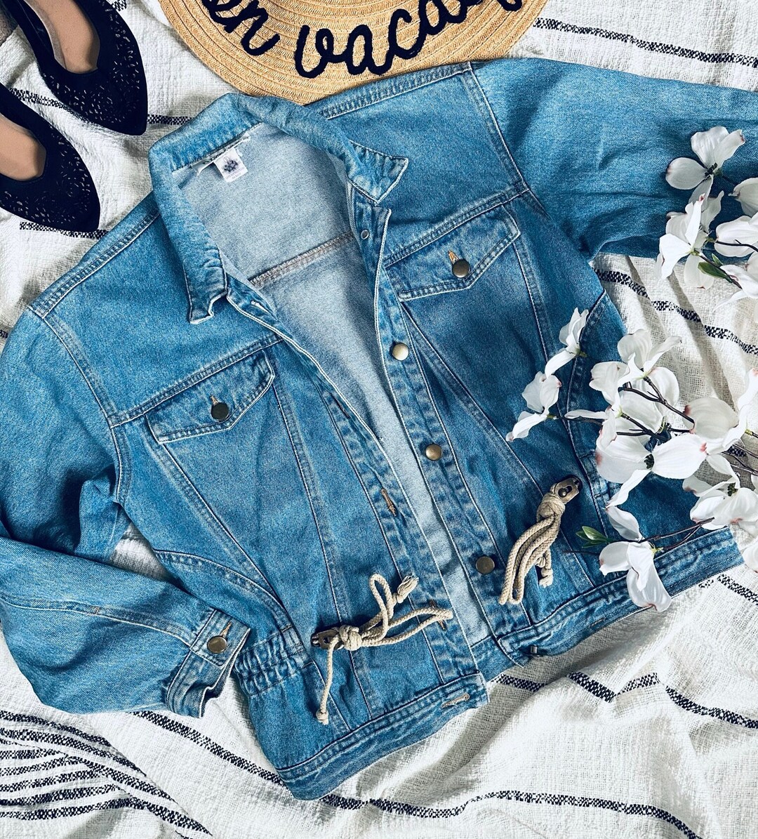 Vintage 80s/90s Cinched Waist Rope Detailed Denim Jacket - Etsy