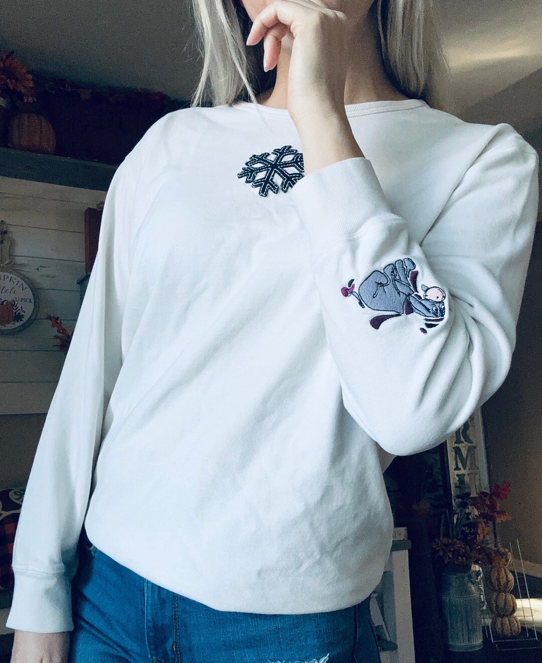 Vintage Disney’s Winnie the Pooh Eeyore Snowflake Long Sleeve Winter T ...