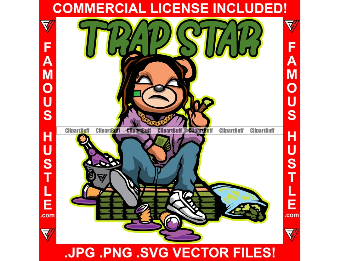 Trap Star Gangster Hustle Teddy Bear Dreads Cigar Purple Drink Cup ...