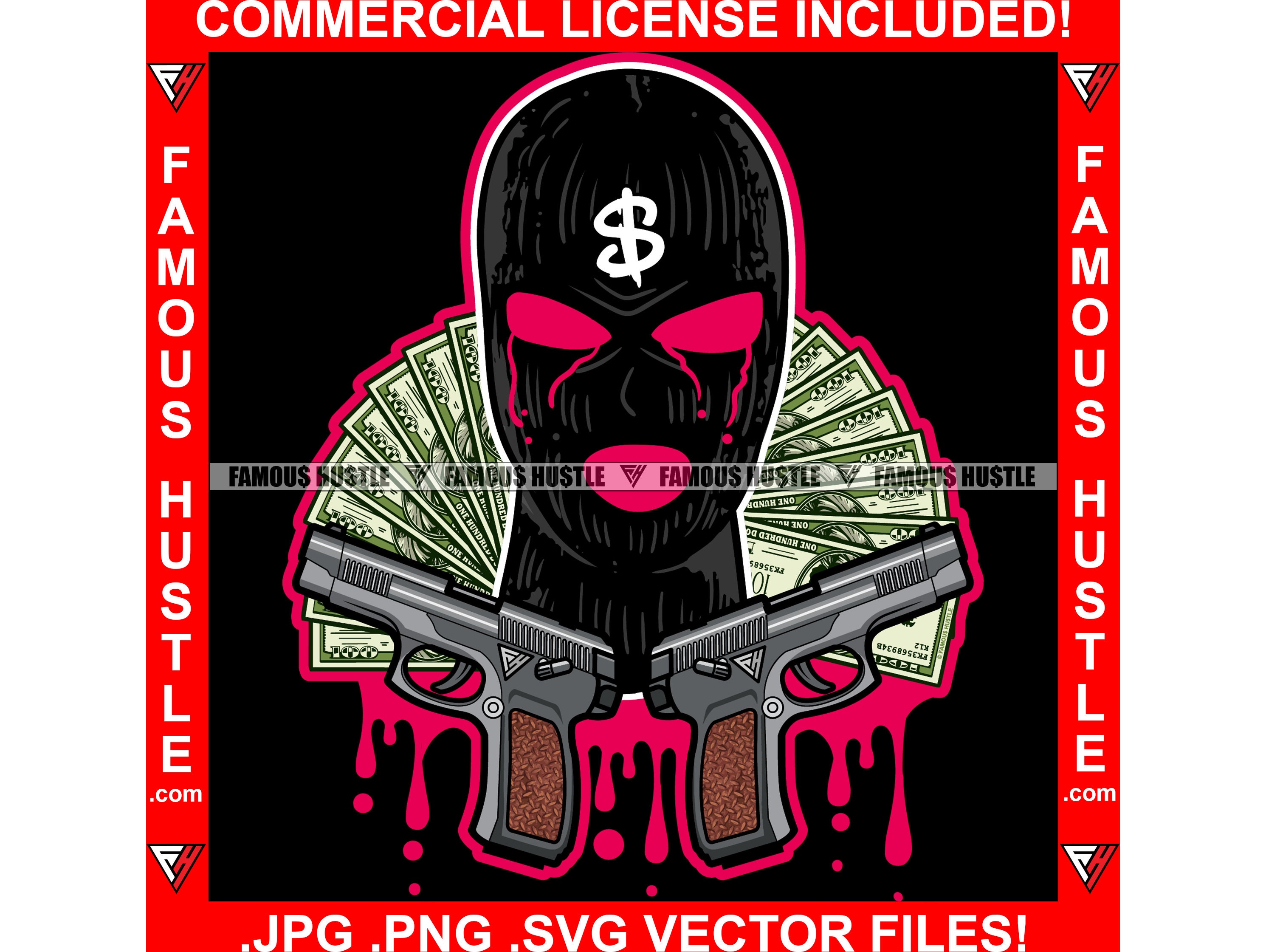 Gangster Ski Mask Blood Dripping Bloody Drip Hustle Boss Money Hip Hop ...