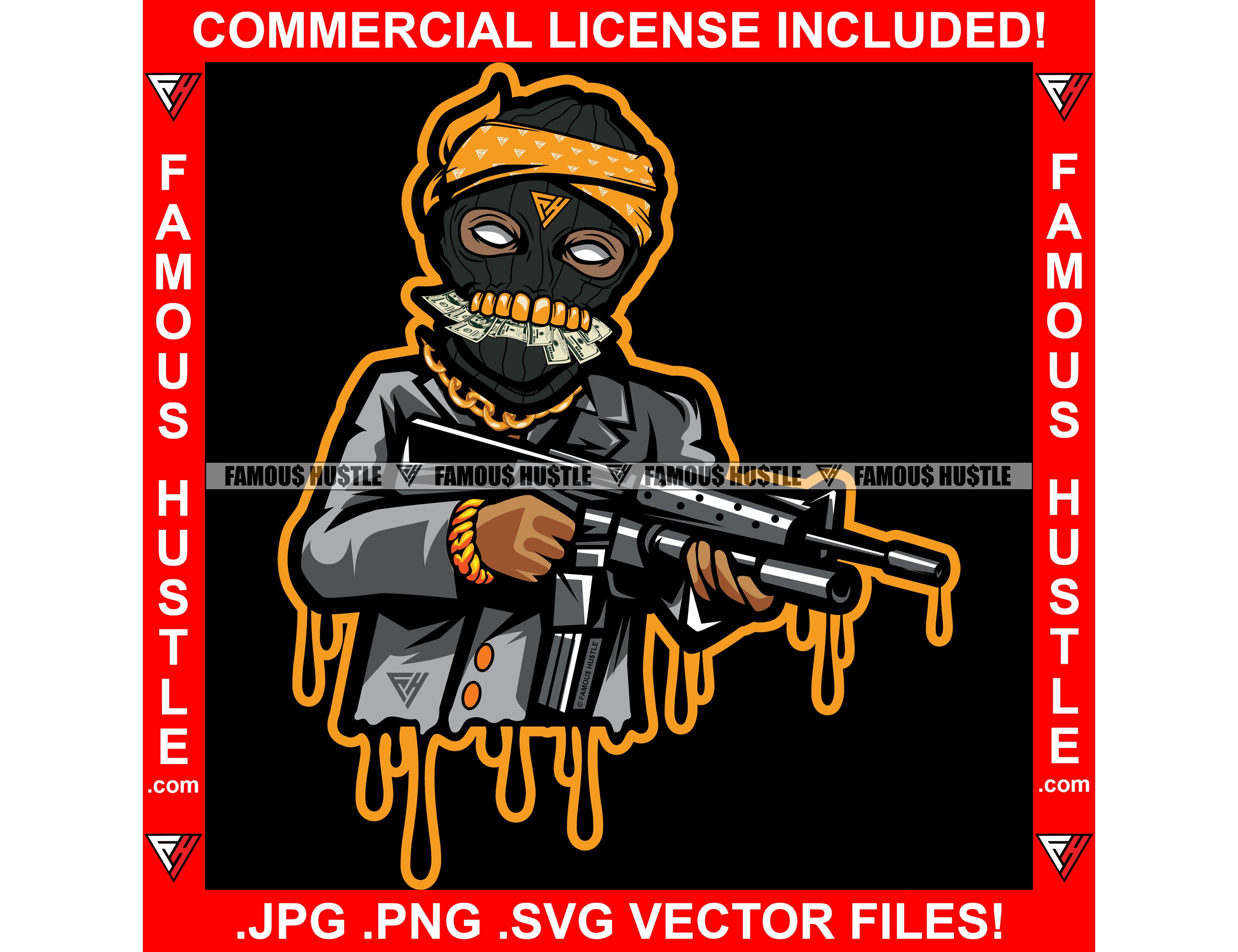 Gangster Ski Mask Gold Teeth Eating Money Machine Gun Drip Dripping ...