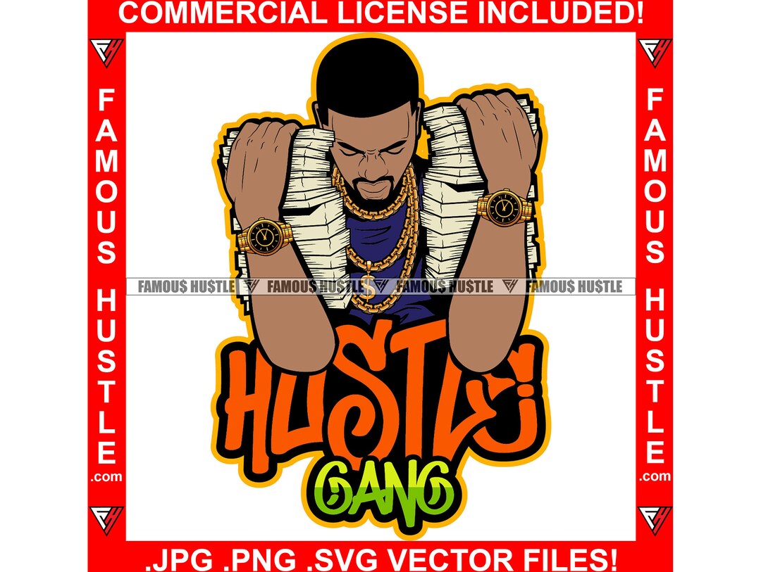 Hustle Gang Gangster Rapper Huge Money Stacks Wearing Gold Chain Trap ...