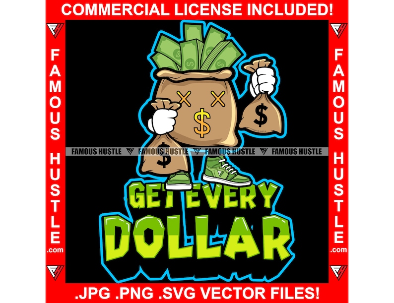 Get Every Dollar Gangster Hustle Money Bag Hip Hop Rap Holding Cash ...