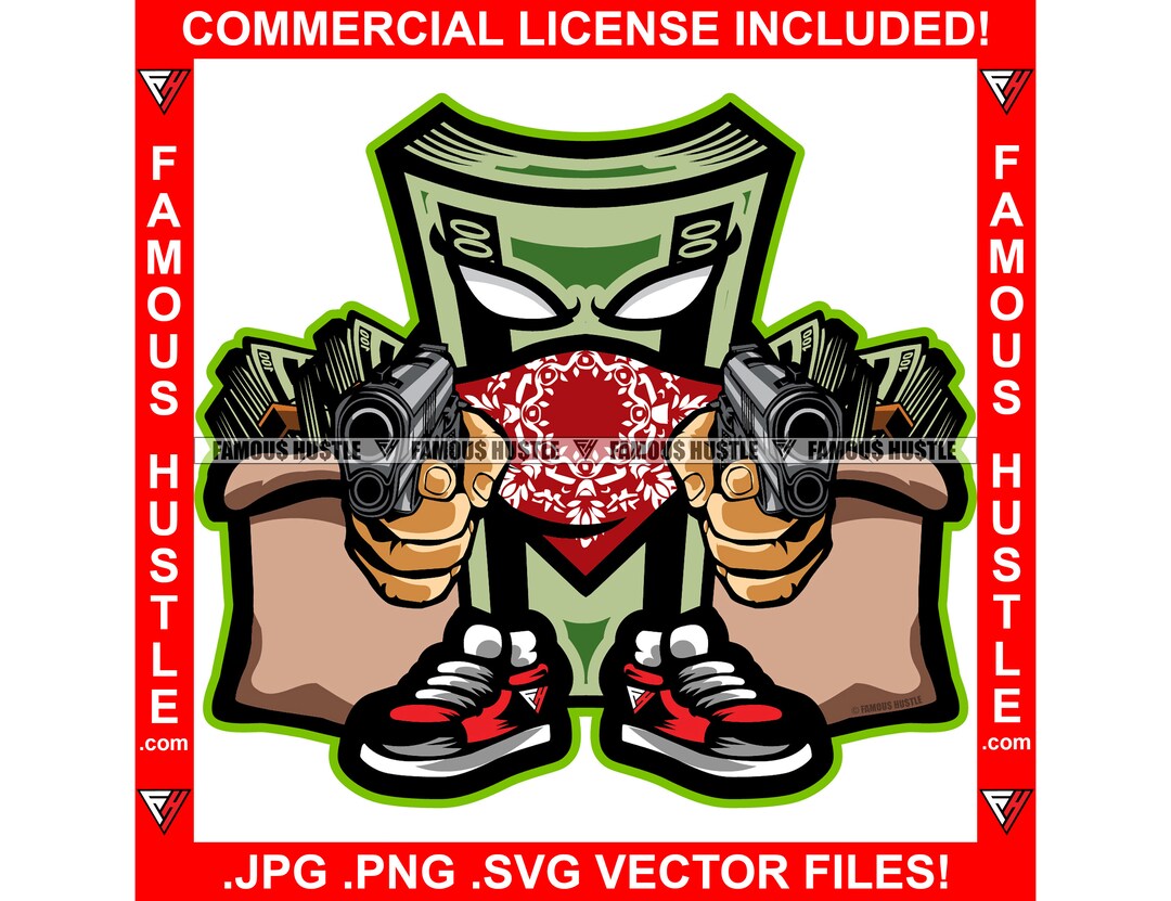 Gangster Money Roll Holding Gun Wearing Bandana Mafia Boss Bag Savage ...