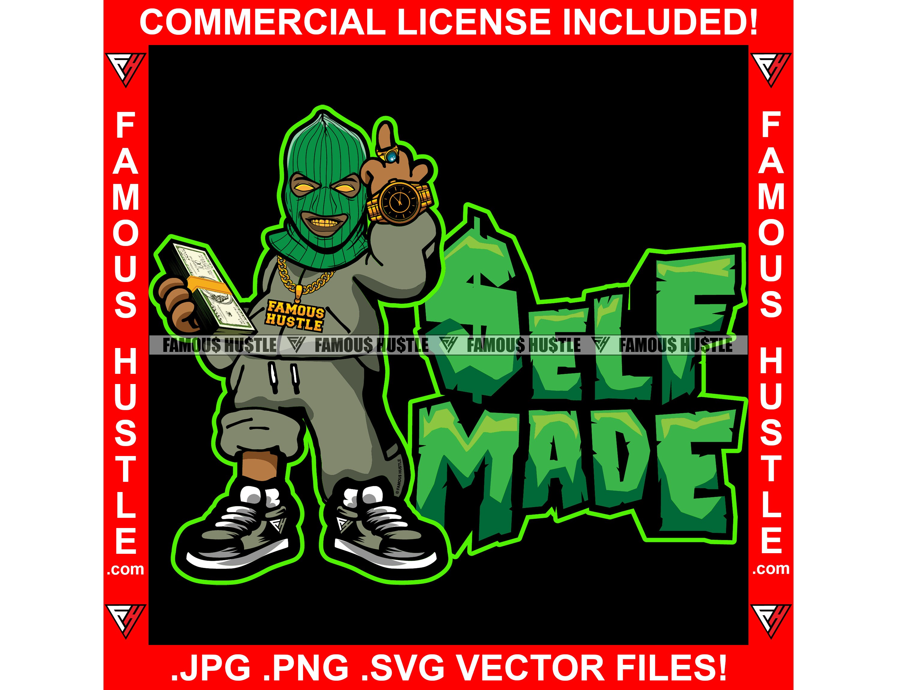 Self Made Gangster Black Man Middle Finger Ski Mask Gold Teeth Eye ...