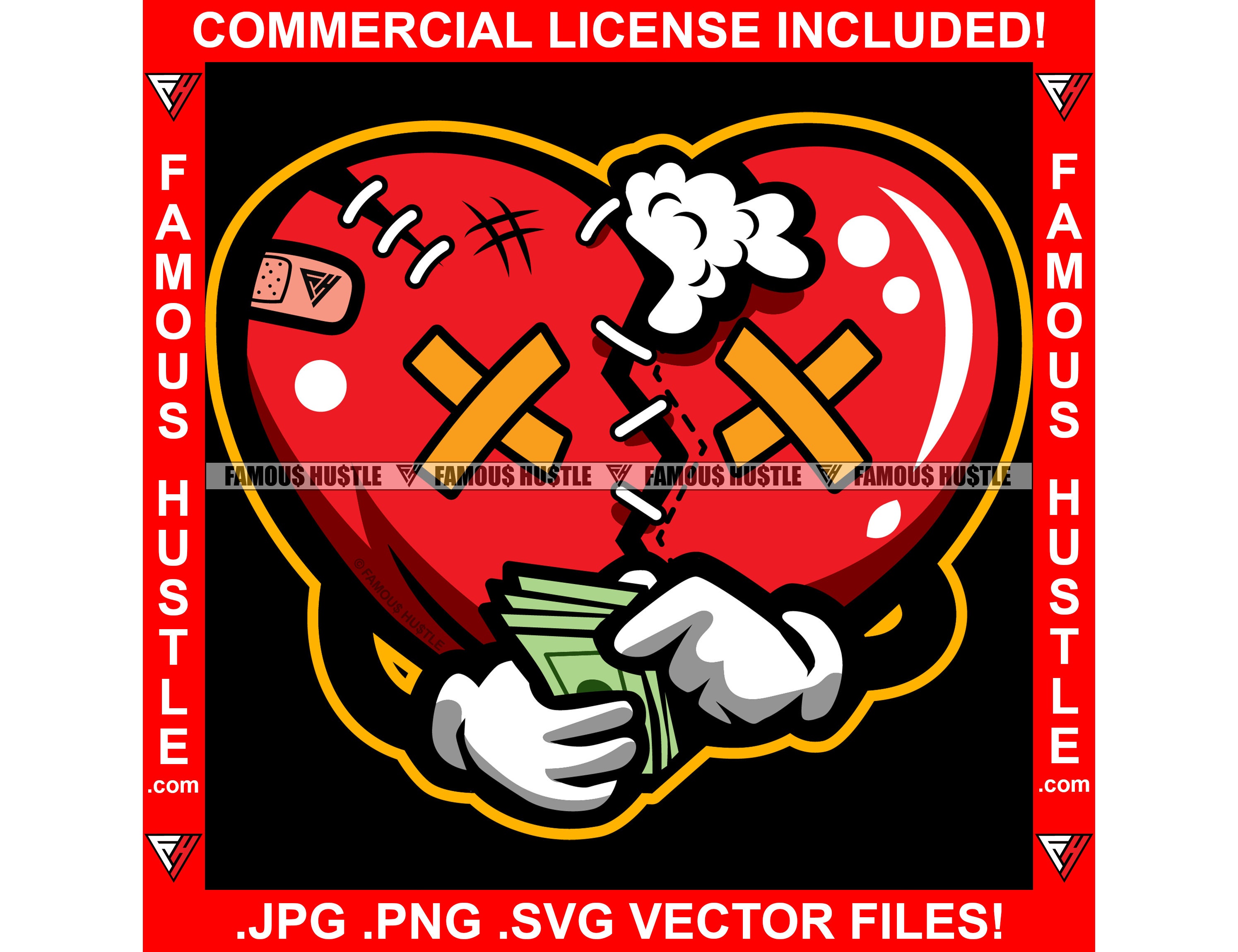 Hustling Broken Heart Dollar Sign Bandage Eye Stitches Counting Making ...