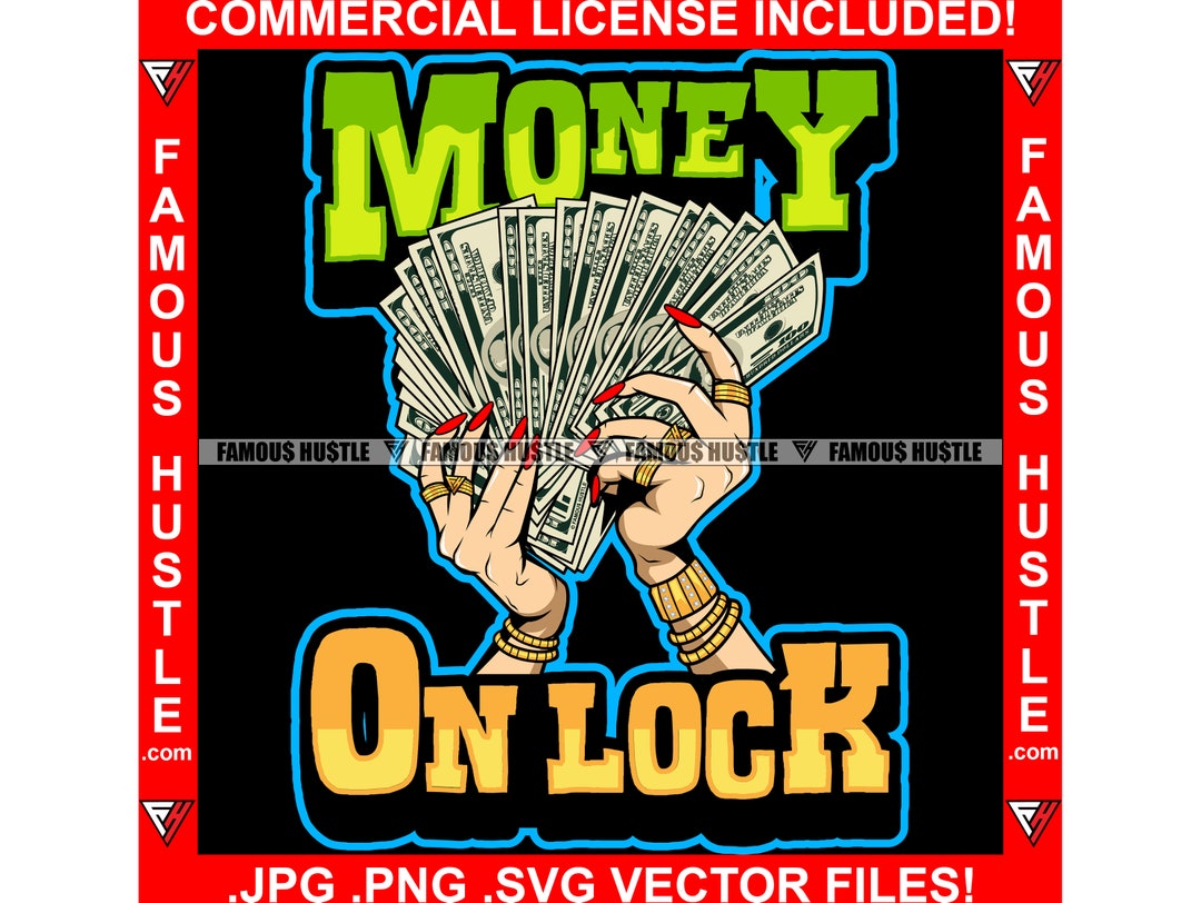 Money on Lock White Woman Hand Money Stack Trap Gold Jewelry Hustle ...