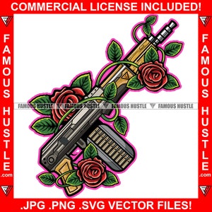 Hustle Gangster Roses Machine Gun Rights 2nd Amendment Thug - Etsy