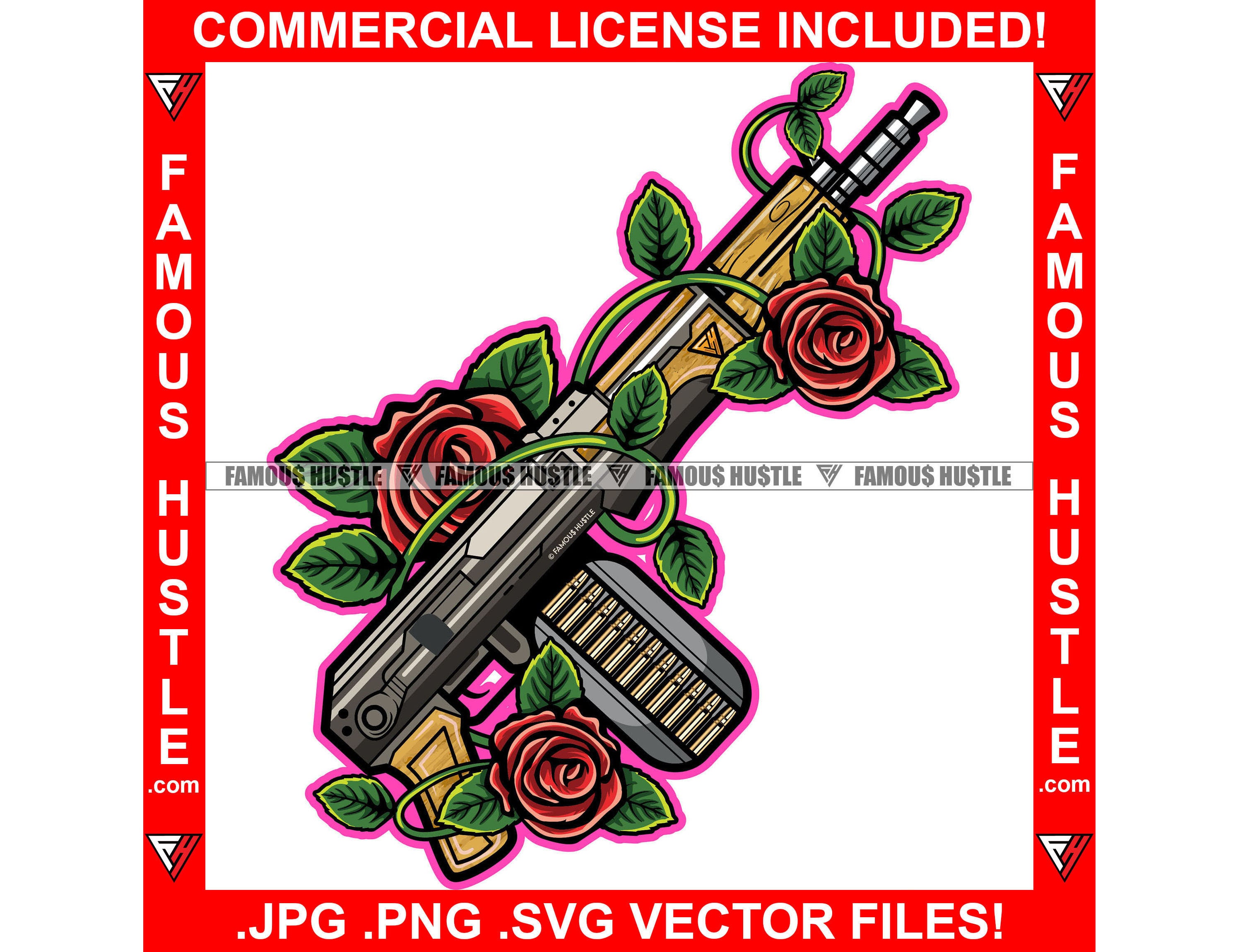 Hustle Gangster Roses Machine Gun Rights 2nd Amendment Thug - Etsy