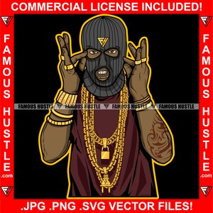 Gangster Mafia Boss Wearing Ski Mask Savage Gold Necklace Rich Cash ...