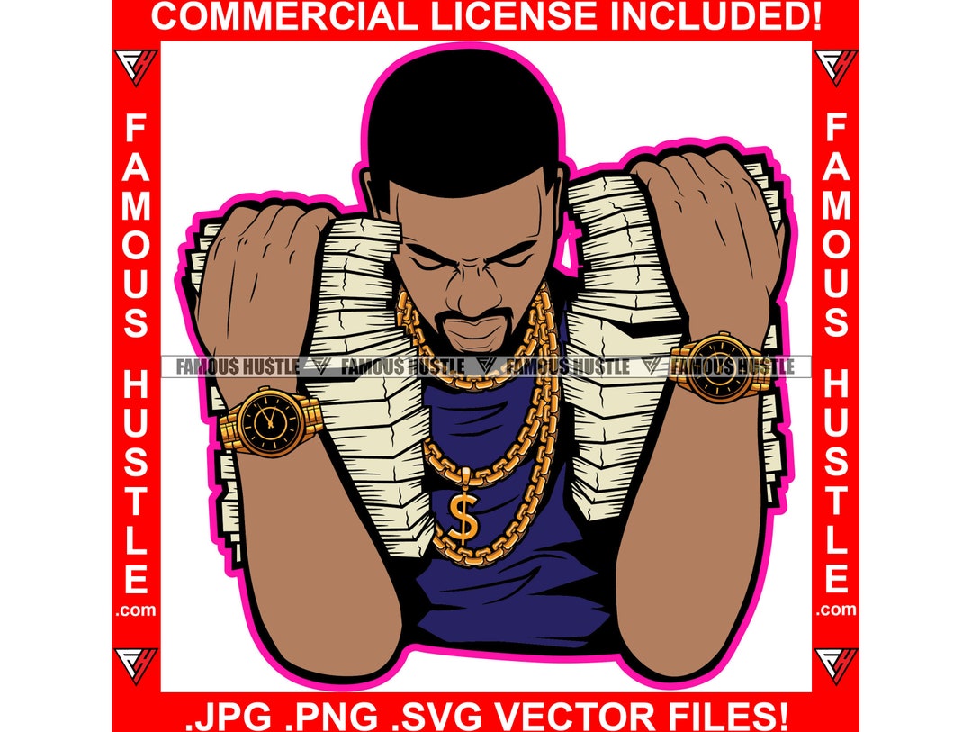 Famous Hustle Gangster Rapper Huge Money Stacks Wearing Gold Chain Trap ...