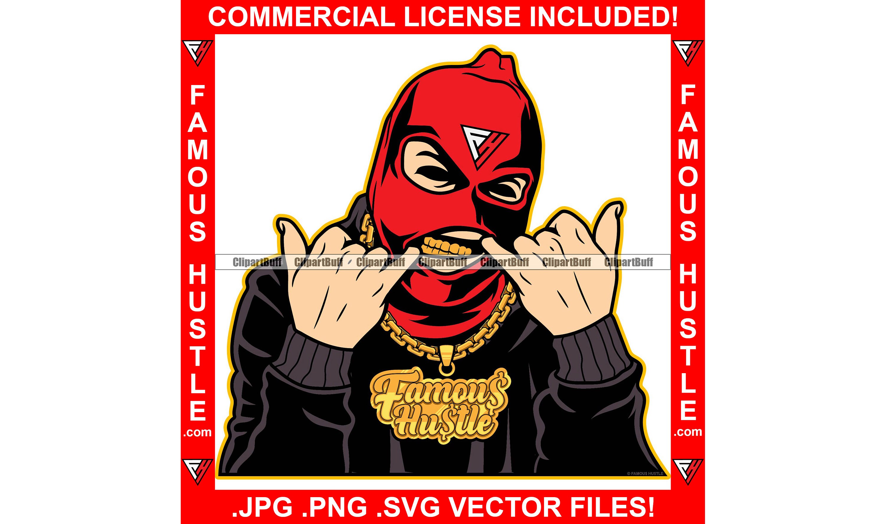 Famous Hustle Gangster Wearing Ski Mask Gold Teeth Mafia Boss Swag Trap ...