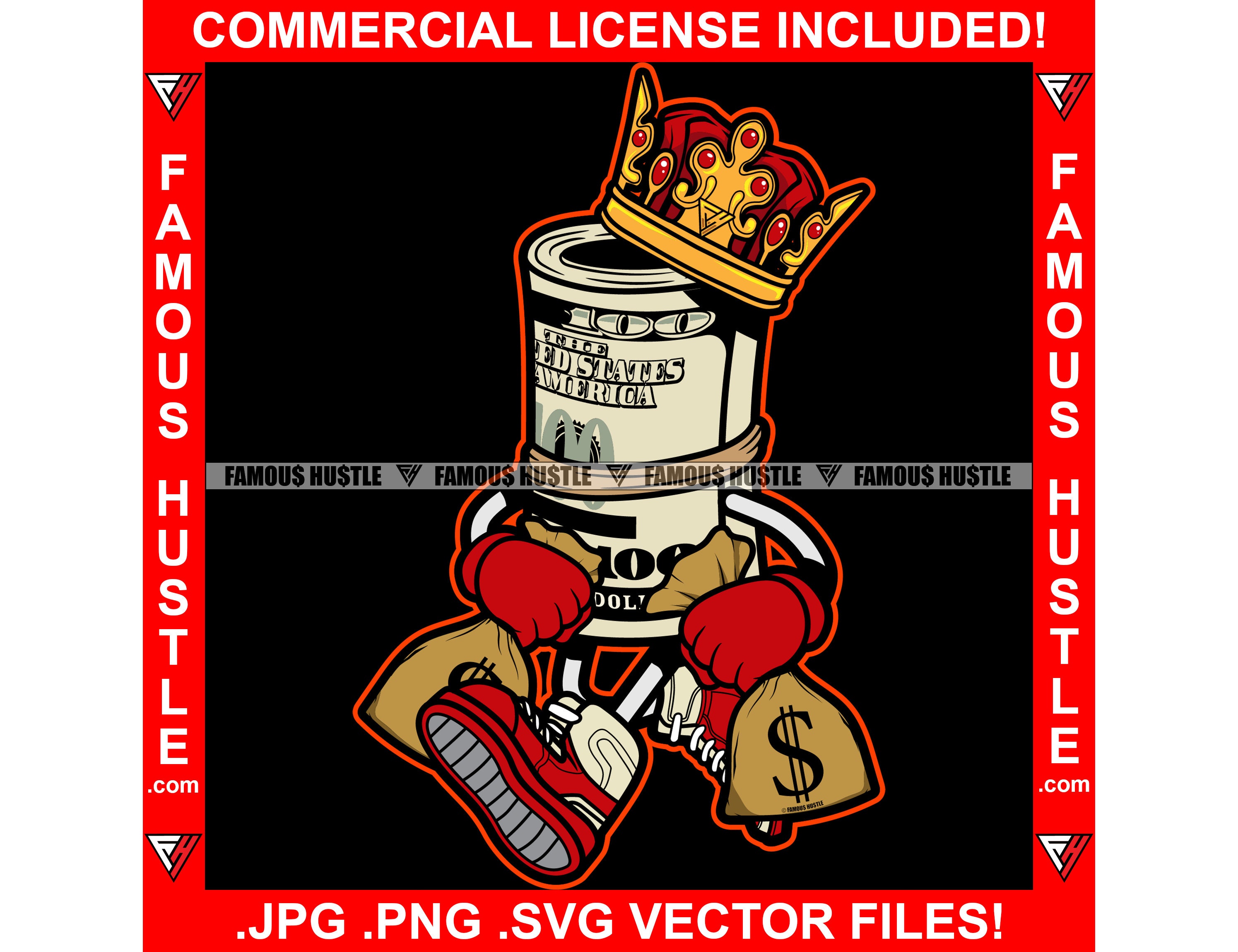 Hustle 100 Dollar Bill King Money Roll Strutting Walking Two Cash Bags ...