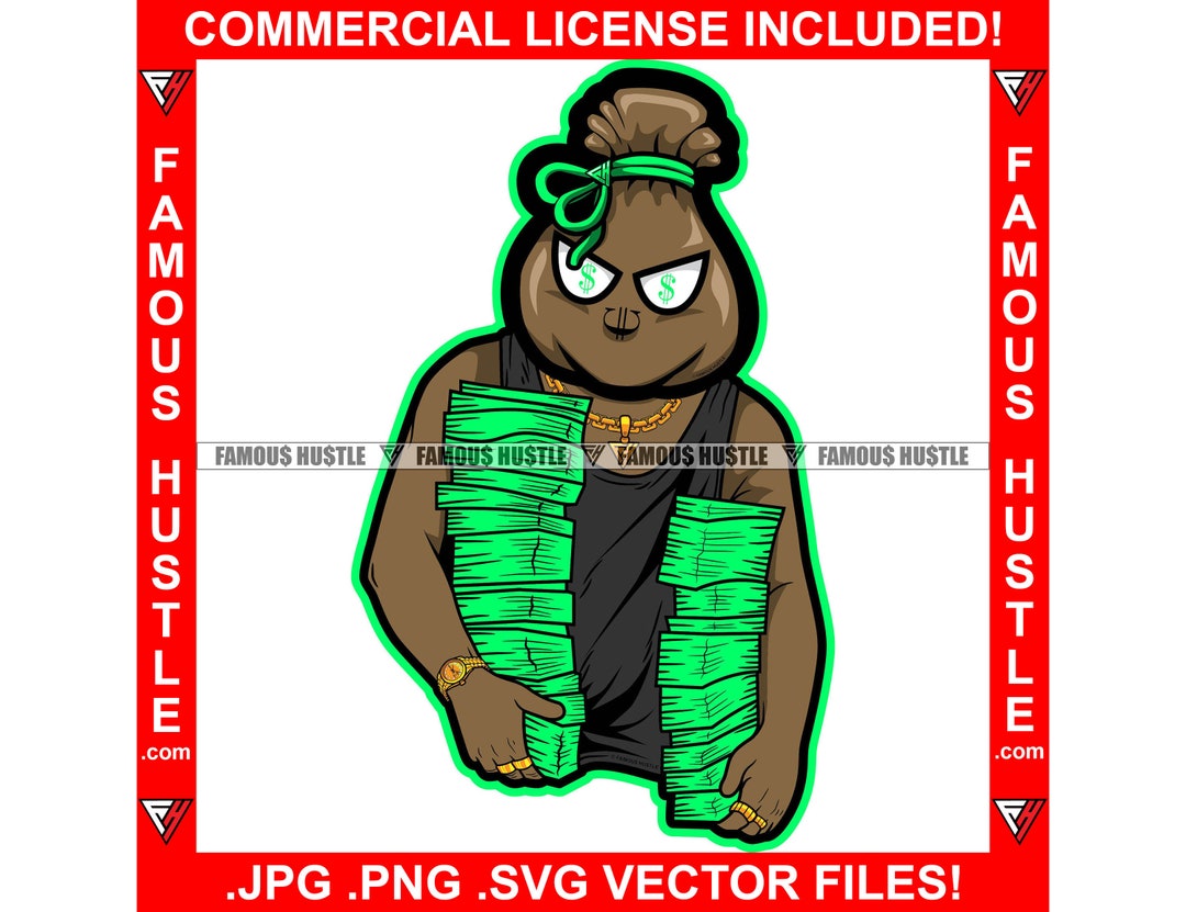 Gangster Money Bag Black Man Holding Huge Cash Stacks Gold - Etsy UK