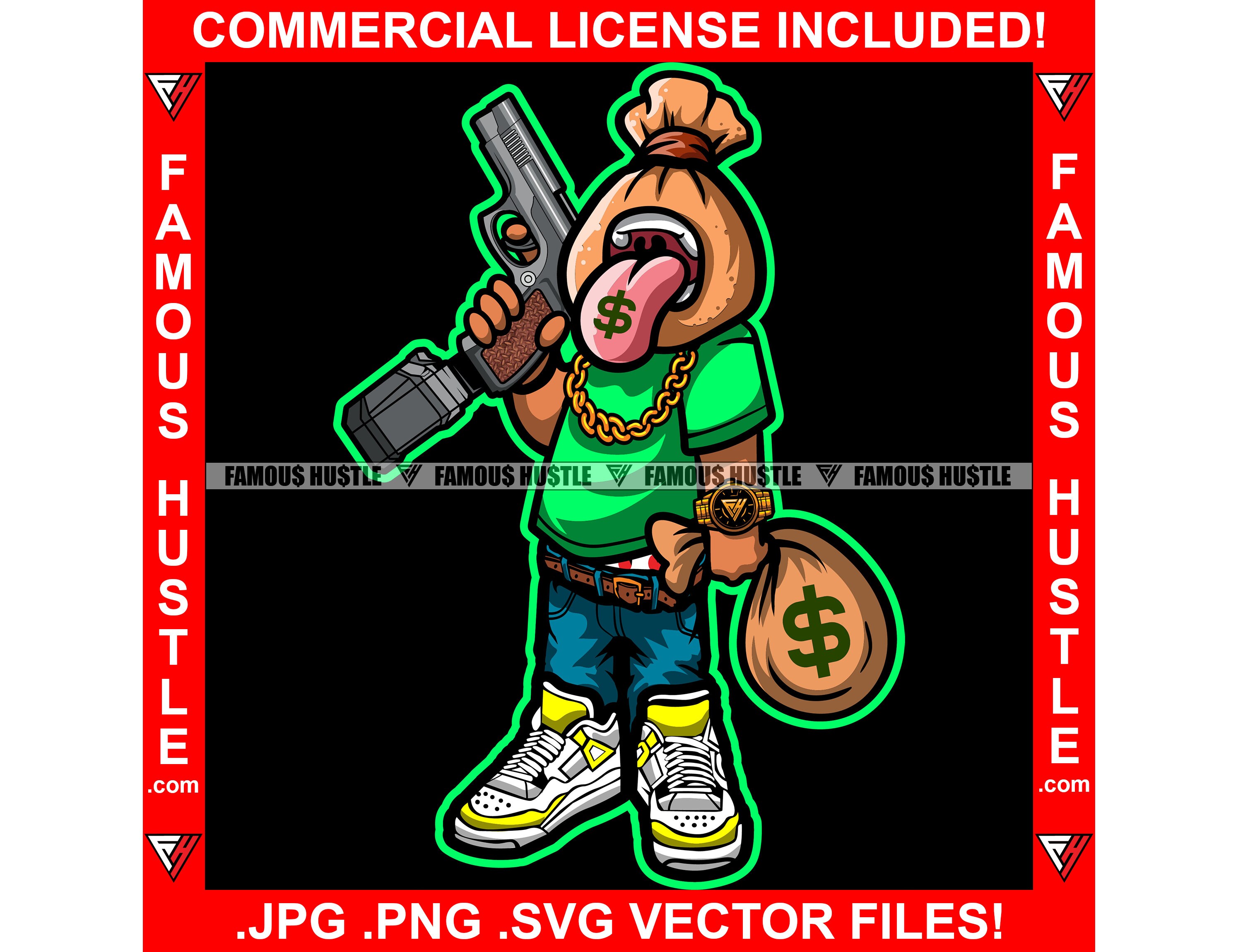 Money Bag Gangster Dollar Sign Tattoo Tongue Out Gold Chain Cash ...